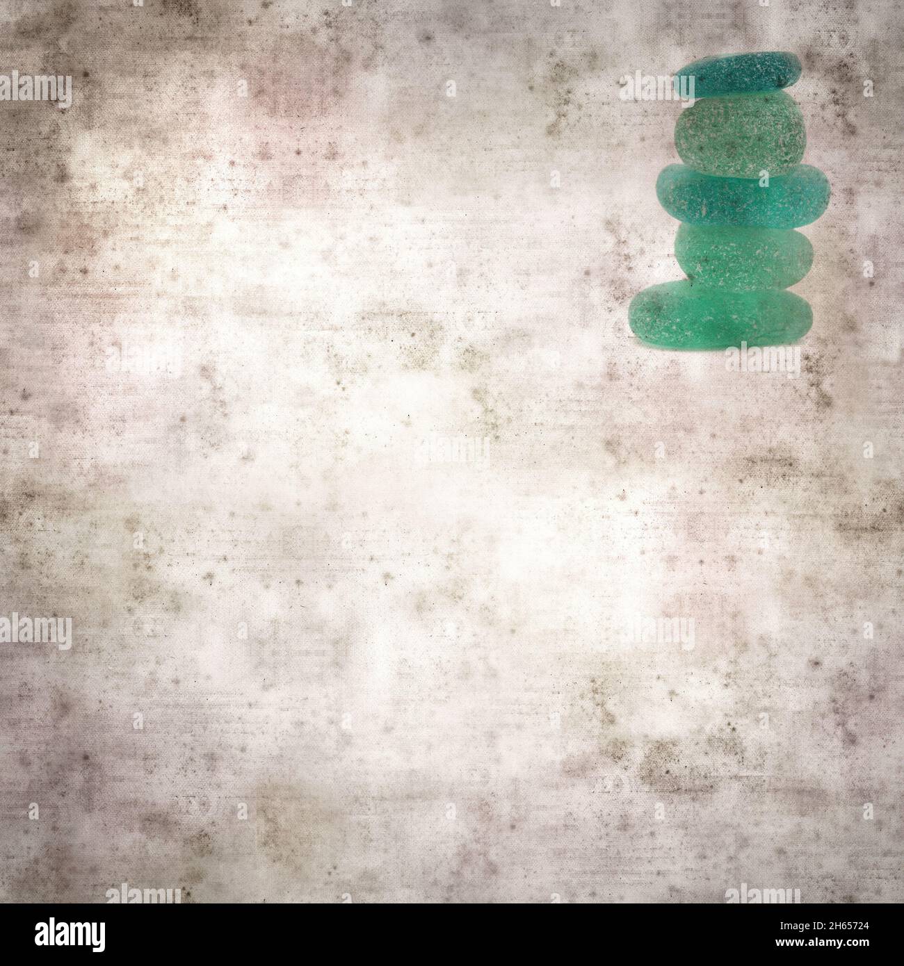 stylish textured old paper background with sea glass pebble pieces ...