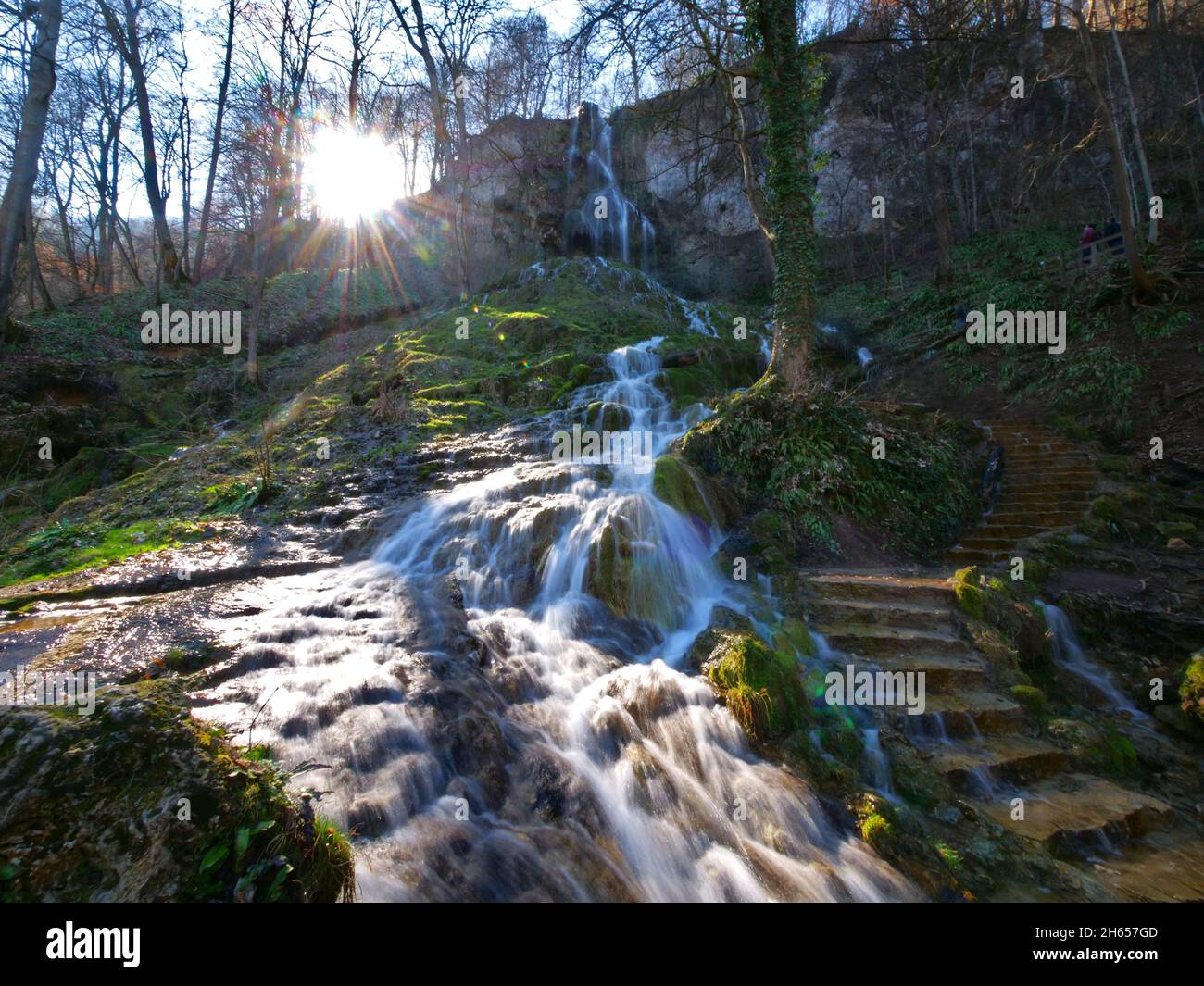 Bad Urach, Germany: The scenic waterfall with flooded stairs in spring ...