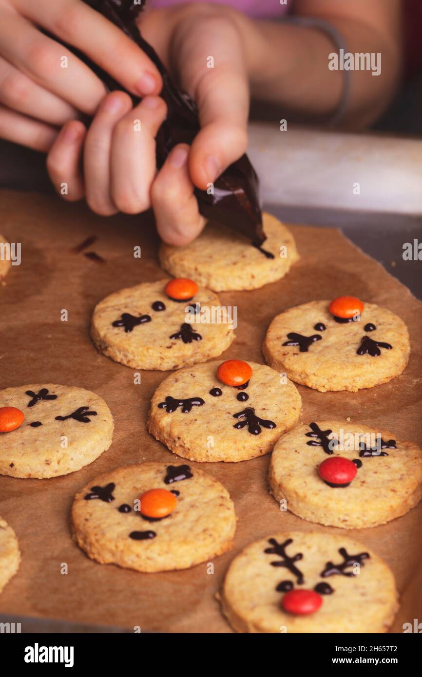 cheerful background of gingerbread deer rudolph Stock Photo - Alamy