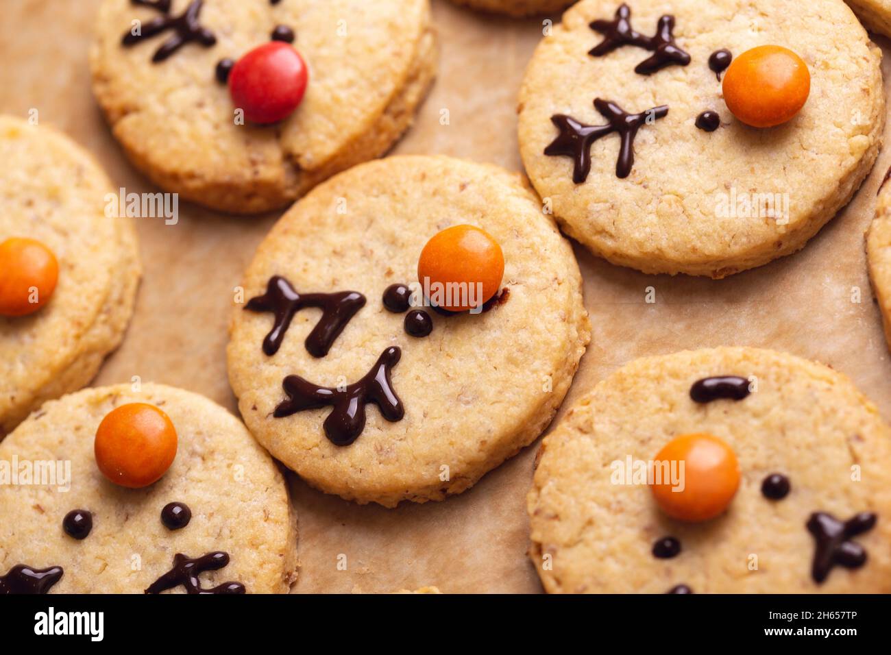 cheerful background of gingerbread deer rudolph Stock Photo - Alamy