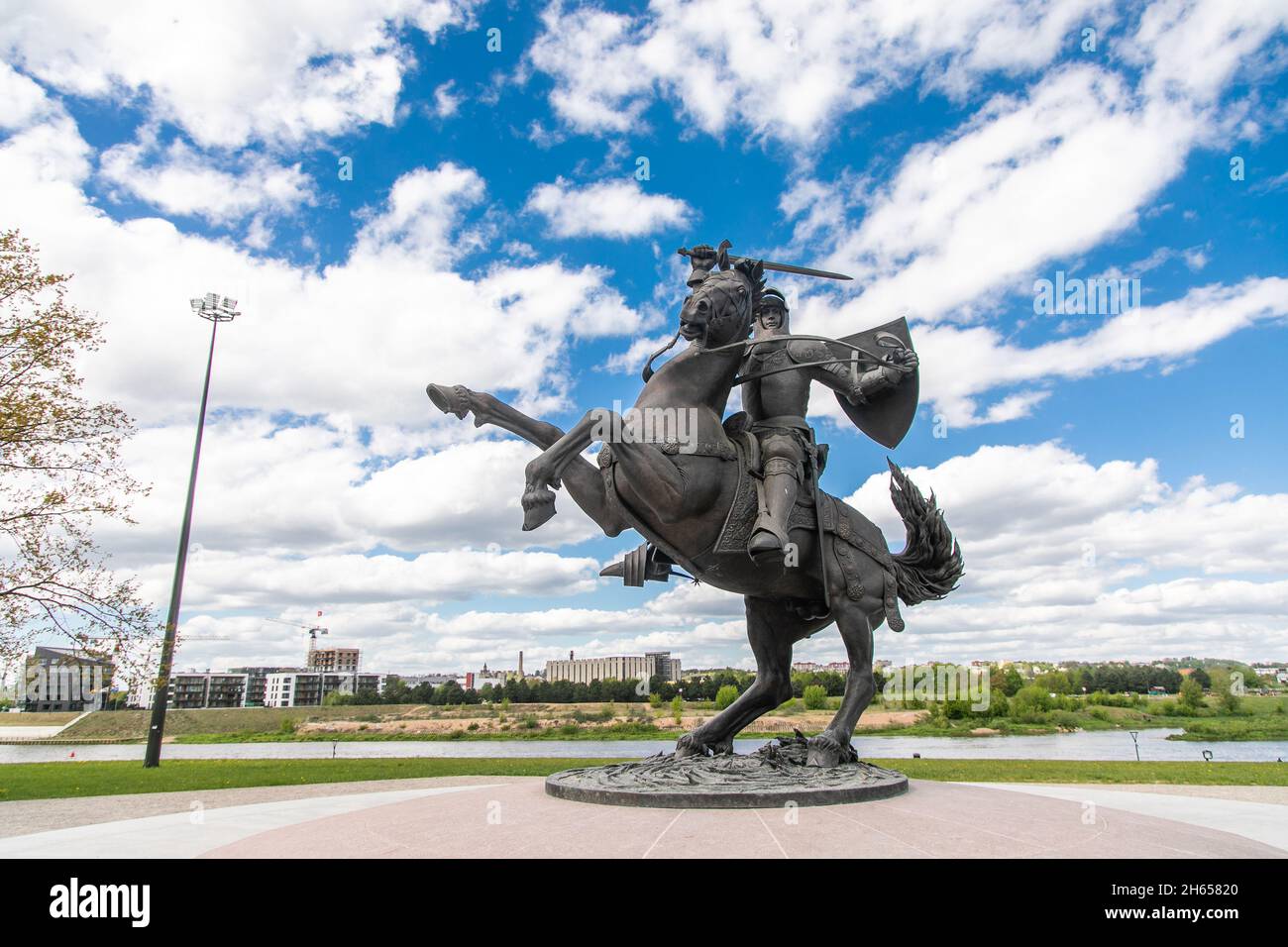 KAUNAS, LITHUANIA, MAY, 08, 2019: Sculpture "Freedom Warrior" in Kaunas ...