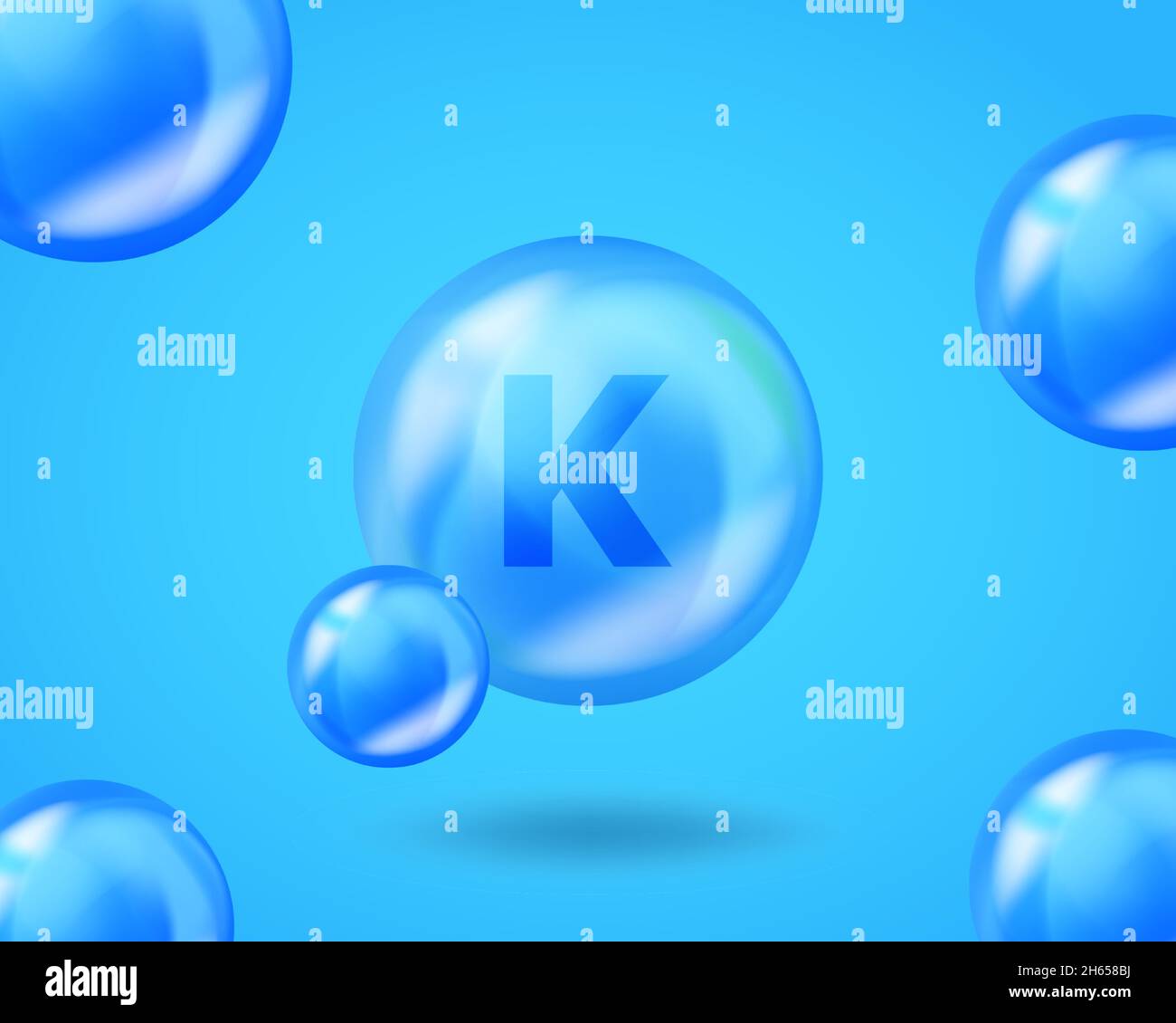 3D Mineral K Potassium drop pill capsule. Blue nutrition design for ...