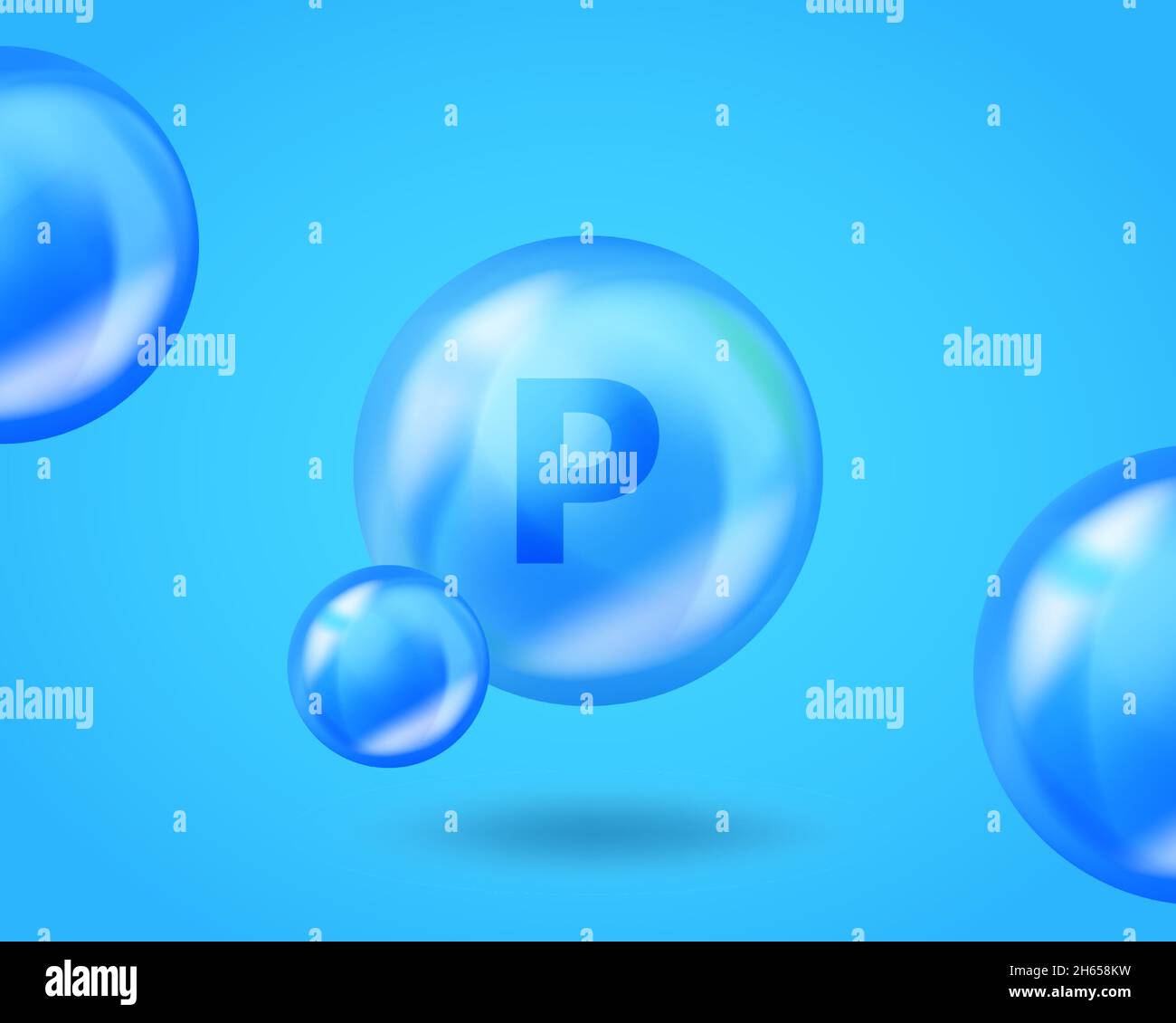 3D Mineral P Phosphorus drop pill capsule. Blue nutrition design for ...