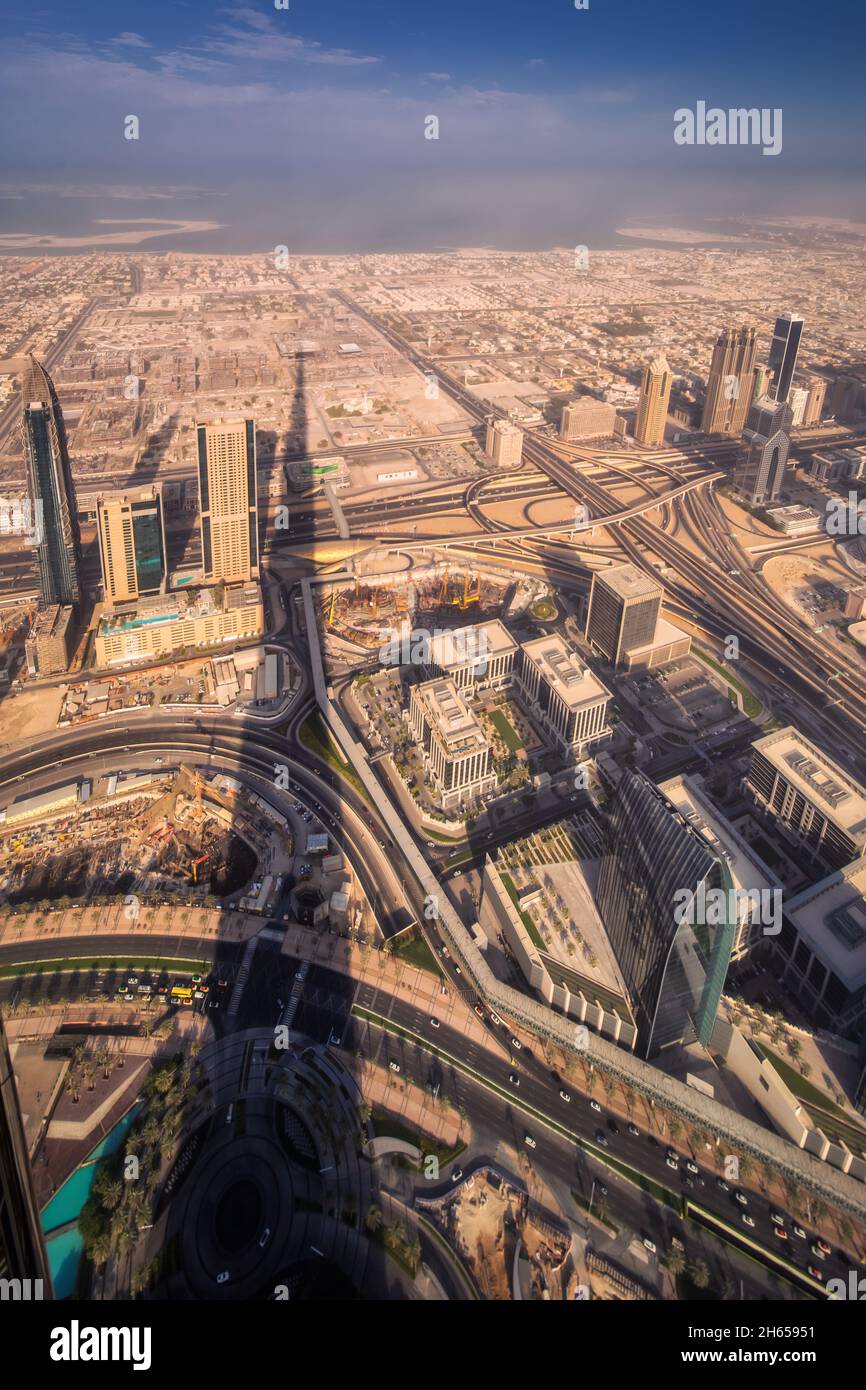 View of Sheikh Zayed Road skyscrapers and Dubai downtown from Burj ...