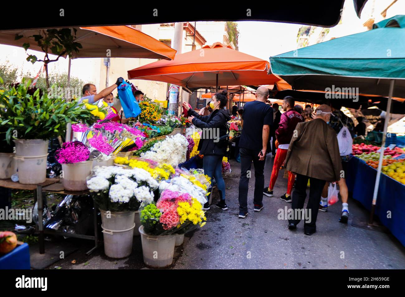 Athens, Greece - November 06, 2021 Typical Athenian market in ...