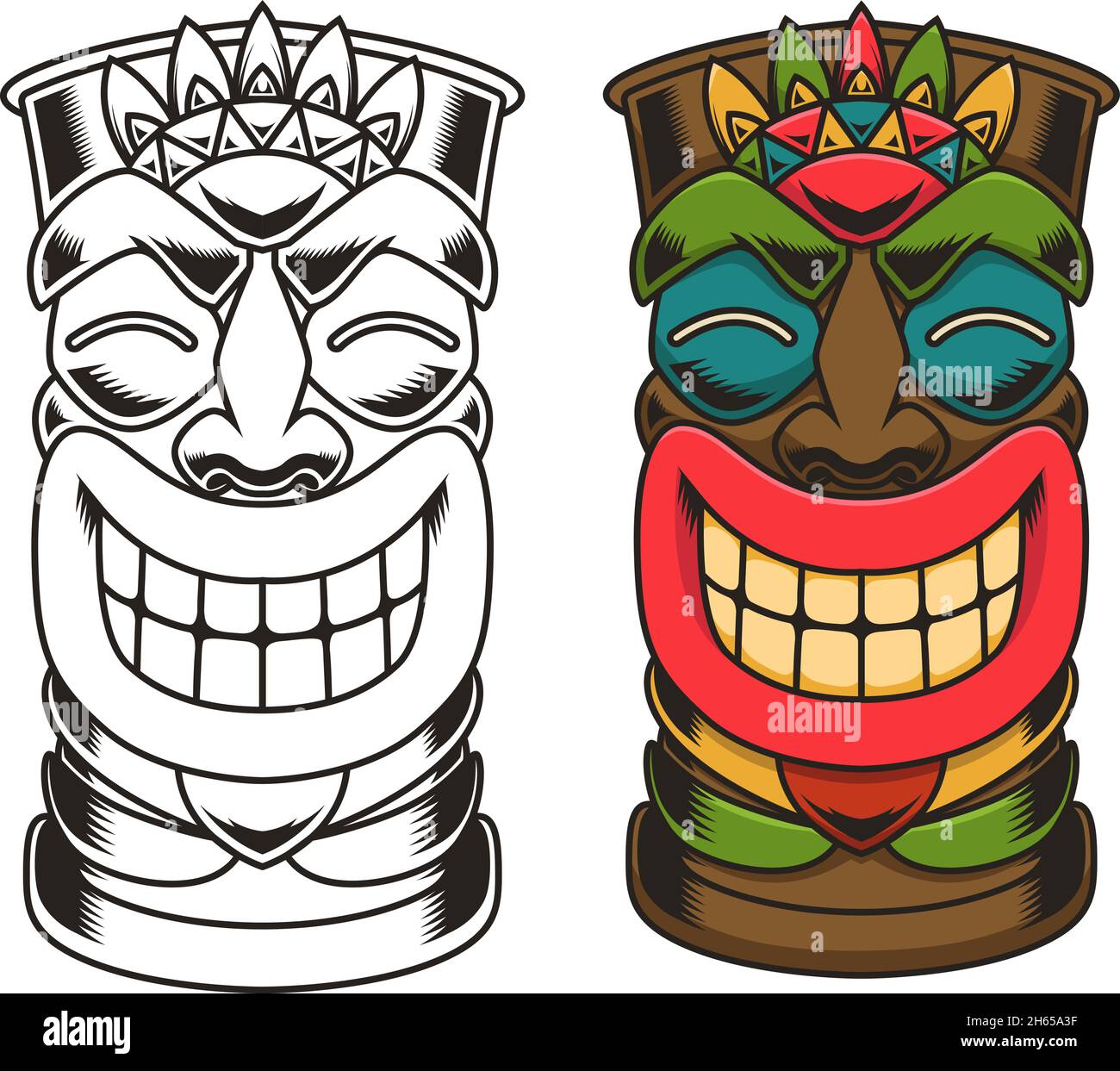 Happy Tiki Mask Drawings