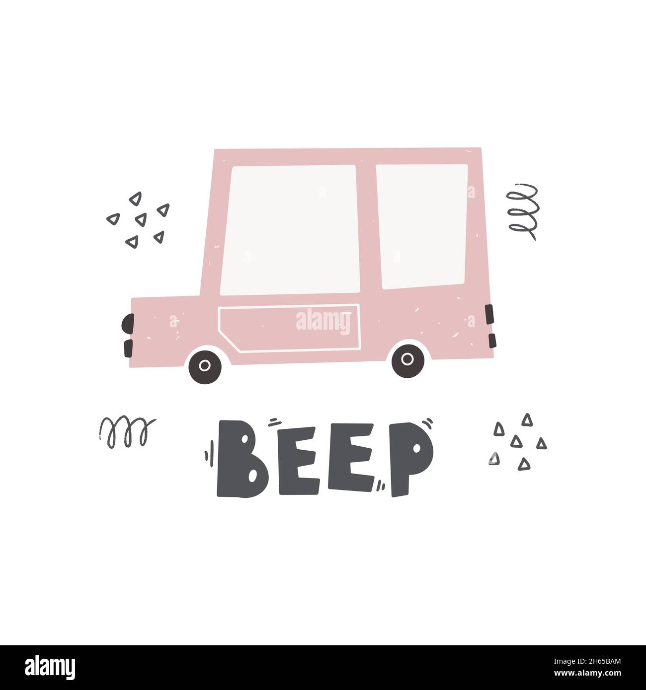 Cute car and lettering-beep. Funny transport. Cartoon vector ...
