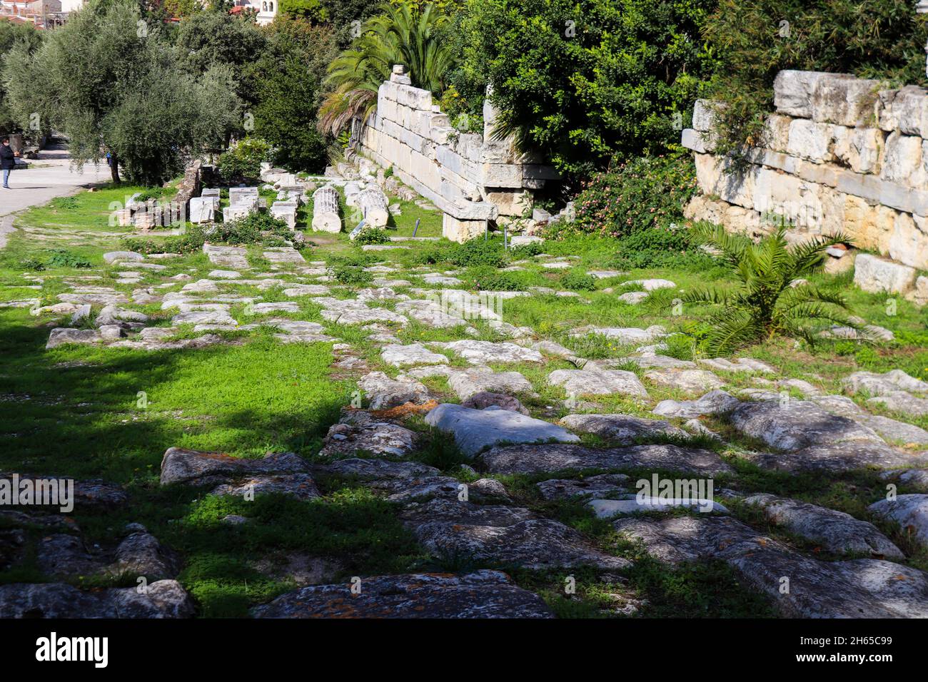 Athens, Greece - November 07, 2021 The Ancient Agora. The main square ...