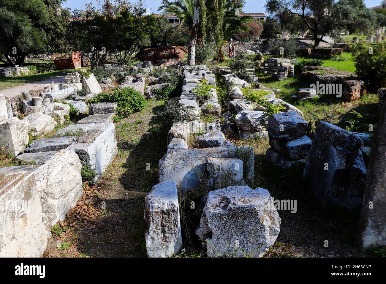 Athens, Greece - November 07, 2021 The Ancient Agora. The main square ...