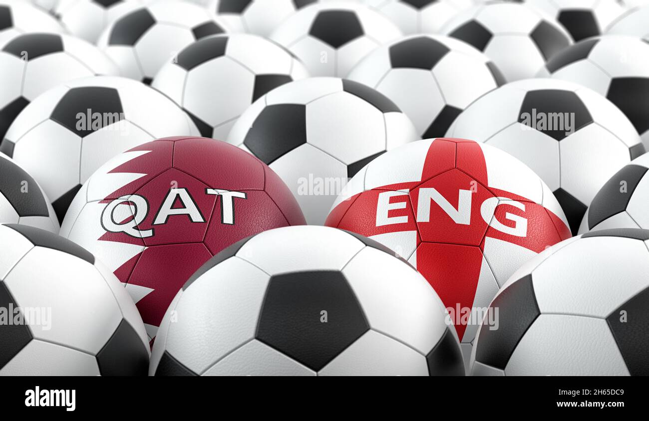 England vs. Qatar Soccer Match - Leather balls in England and Qatar ...
