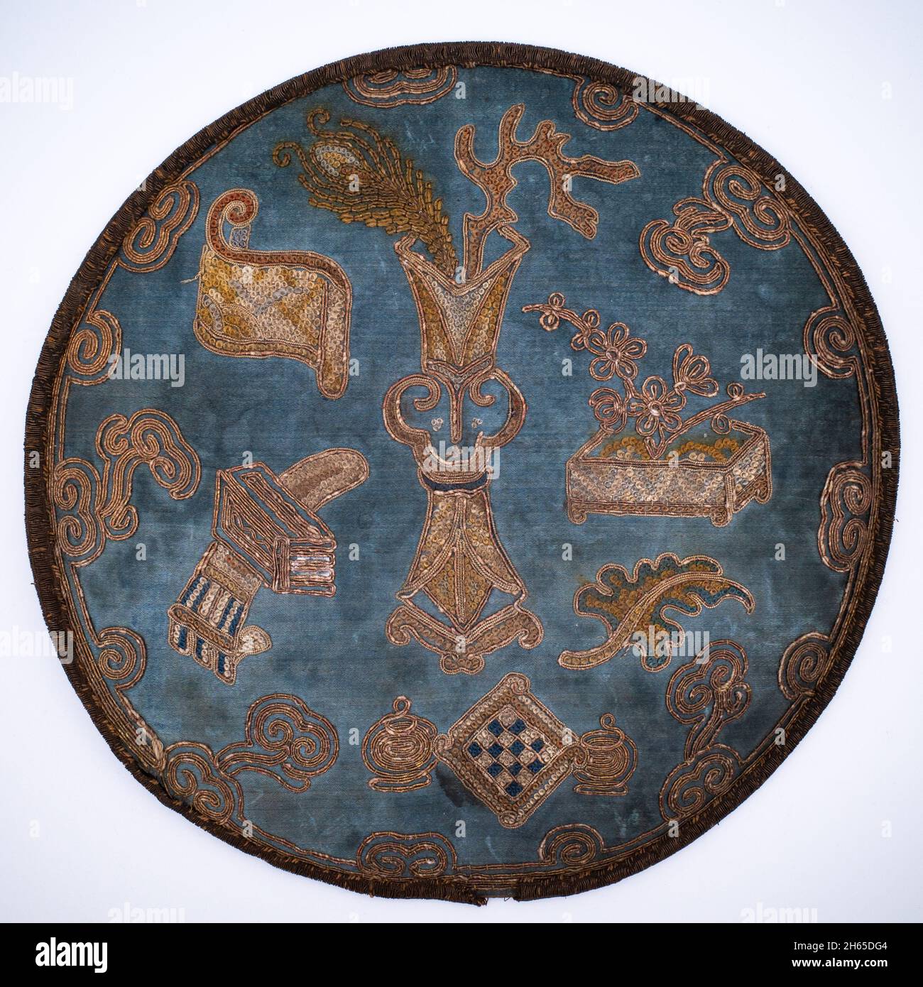 Antique Chinese Silk Embroidery Roundel Depicting Precious Symbols ...