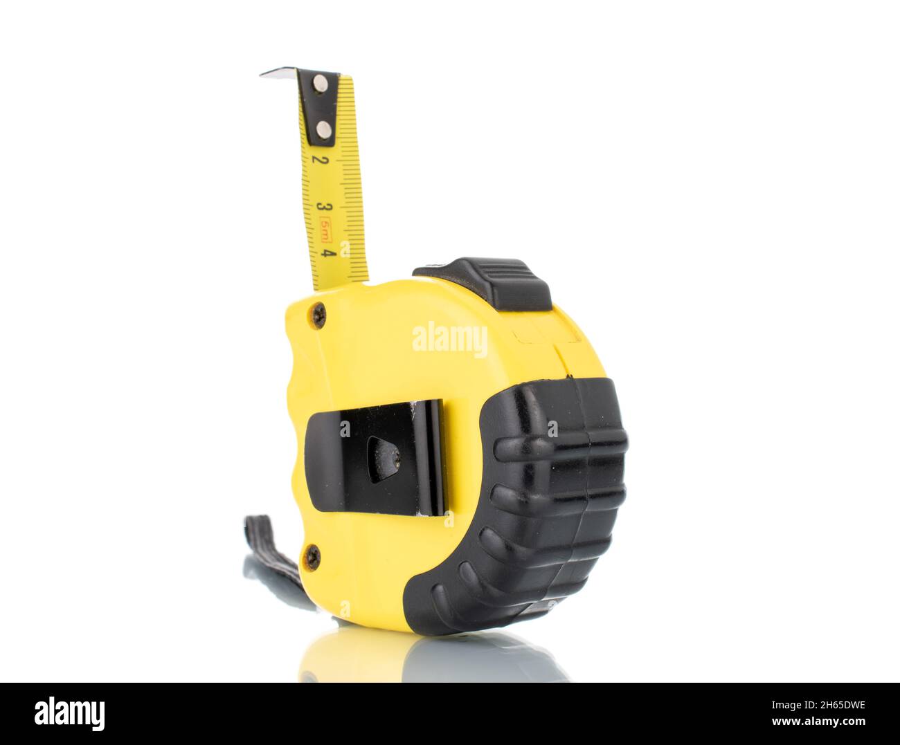 One tape measure for construction work, close-up, isolated on white ...