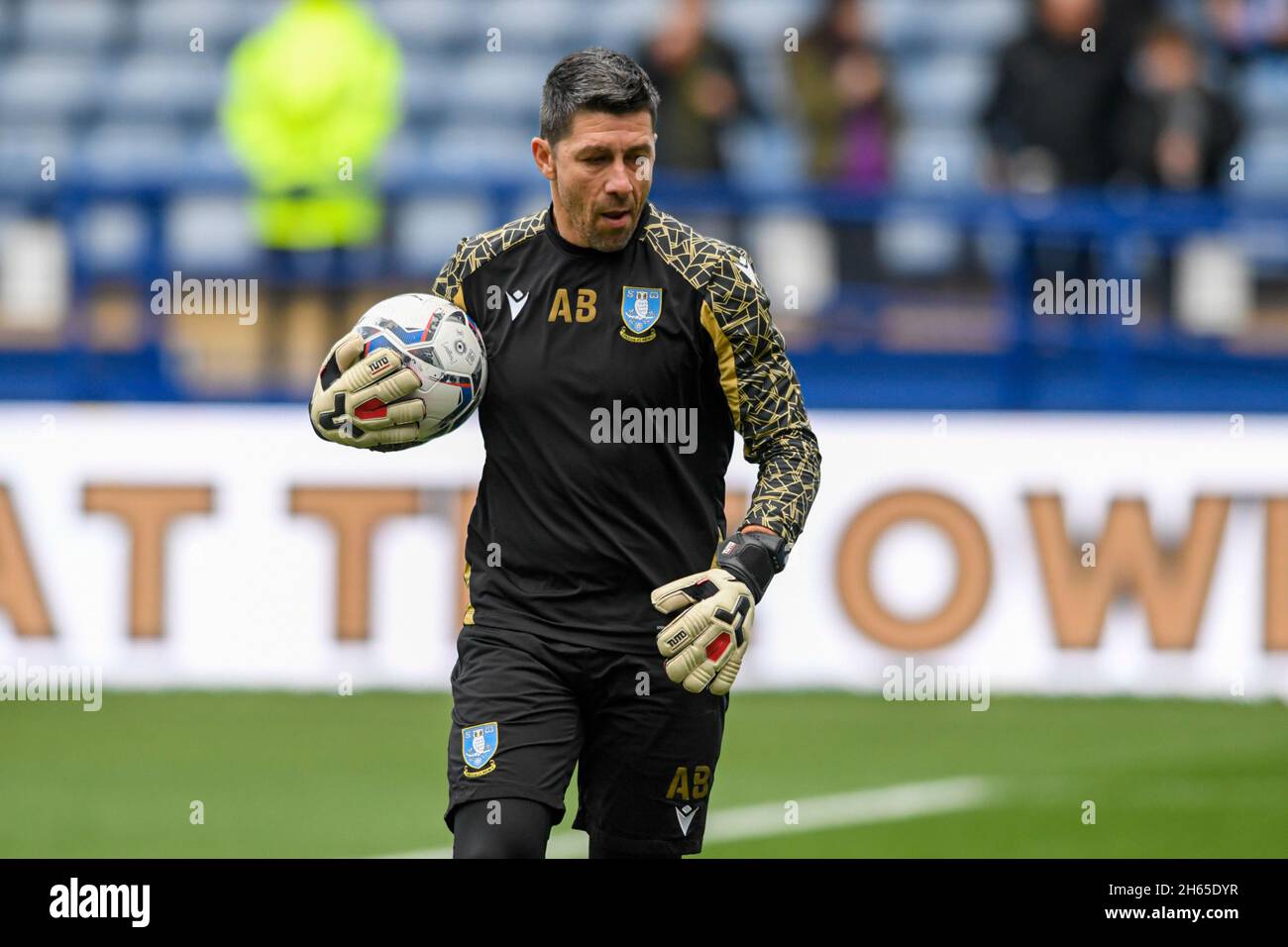 Adriano Basso goalkeeper coach of Sheffield Wednesday leading the warm ...