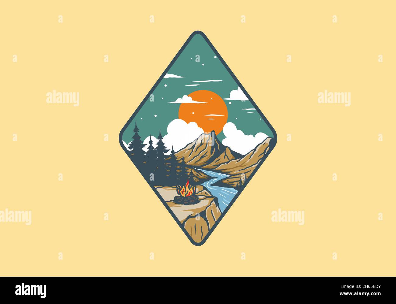 River between mountain cliffs illustration design Stock Vector Image ...