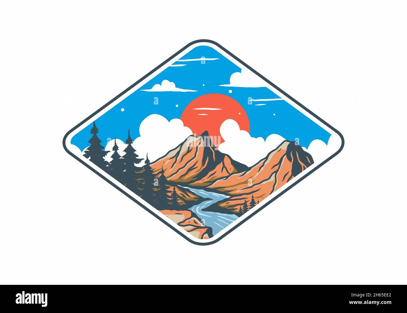 River between mountain cliffs illustration design Stock Vector Image ...