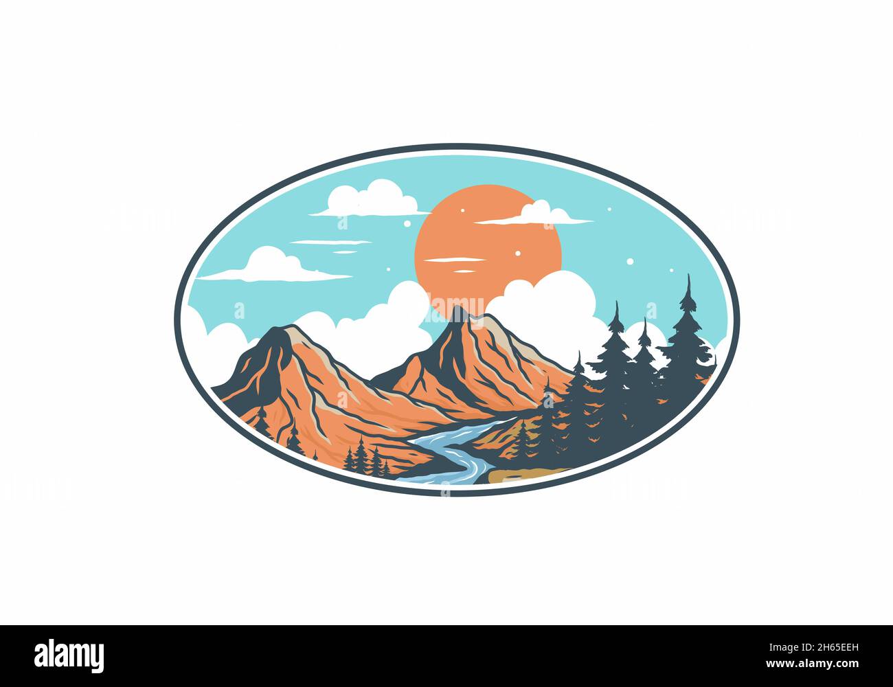 River between mountain cliffs illustration design Stock Vector Image ...
