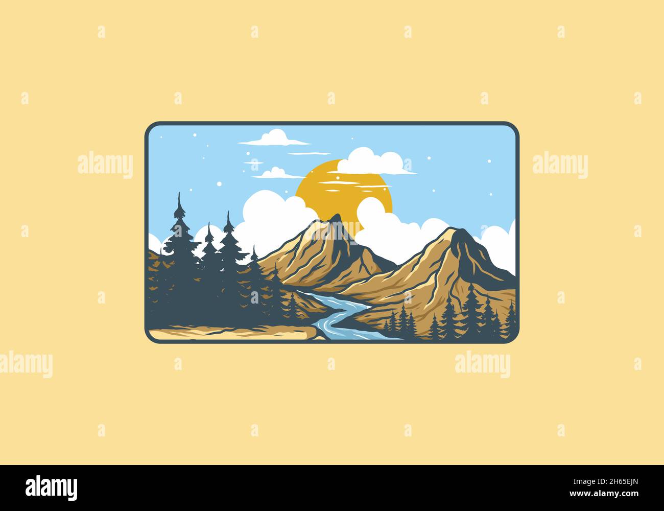River between mountain cliffs illustration design Stock Vector Image ...