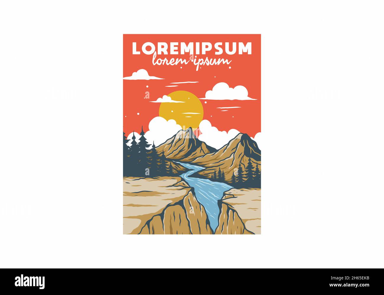 River between mountain cliffs illustration design Stock Vector Image ...