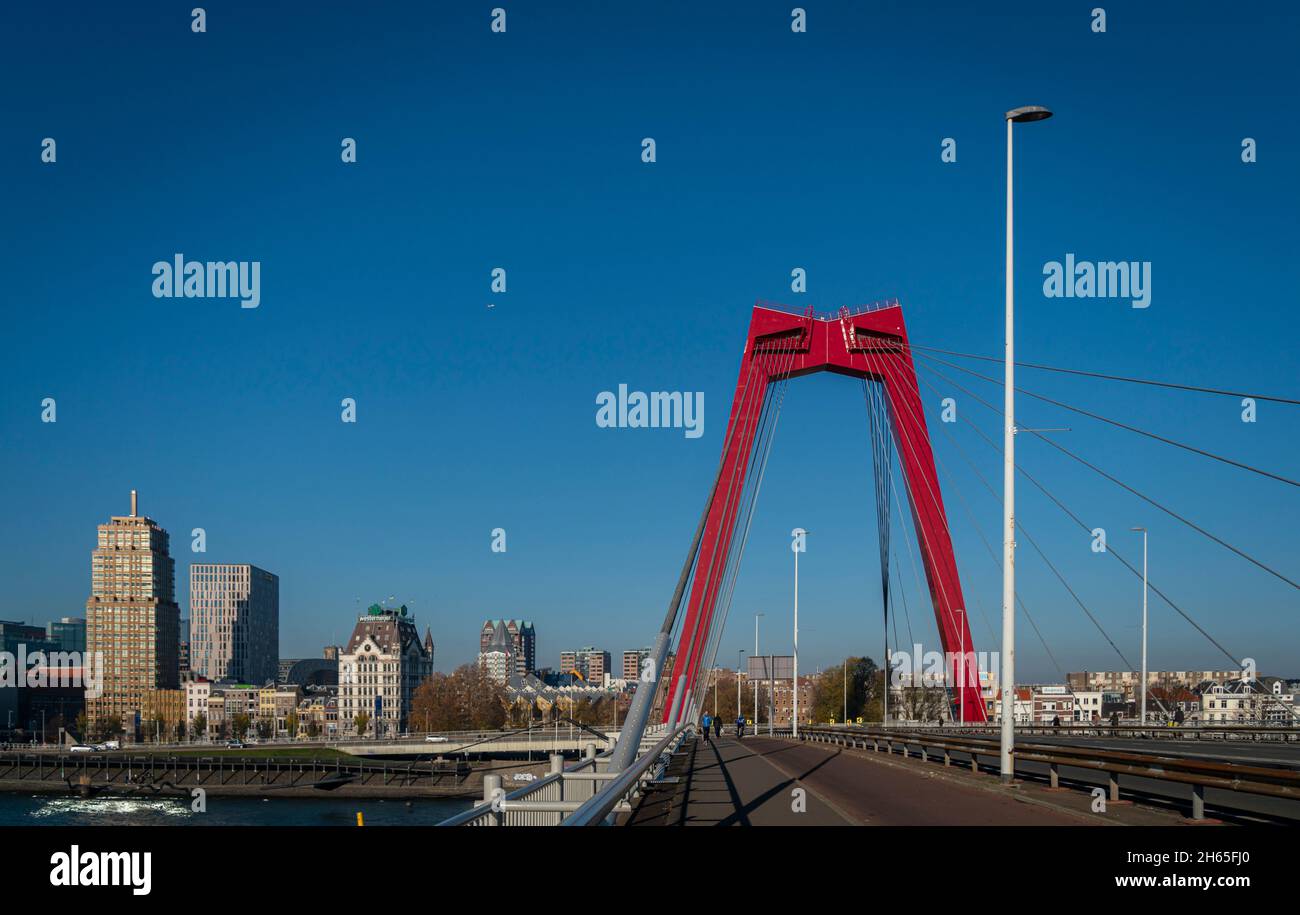 View of the Willemsbrug bridge in the city of Rotterdam, Netherlands ...