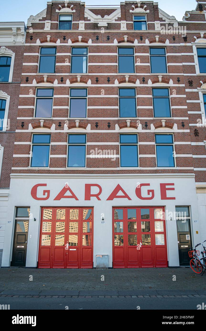 Vintage garage facade in the city of Rotterdam, Netherlands Stock Photo ...