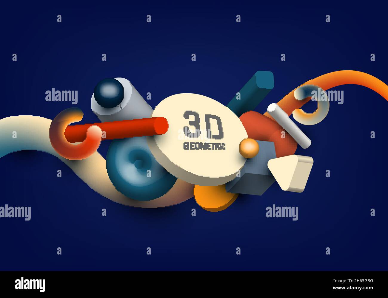 Set of 3D realistic geometric group object elements decoration on blue ...