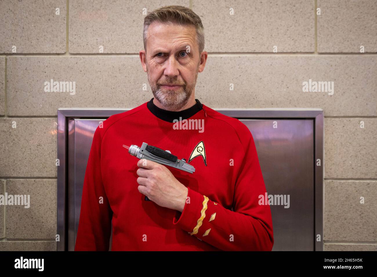 London, UK. 13 November 2021. Kevin Rogers, a Star Trek fan, wears a ...