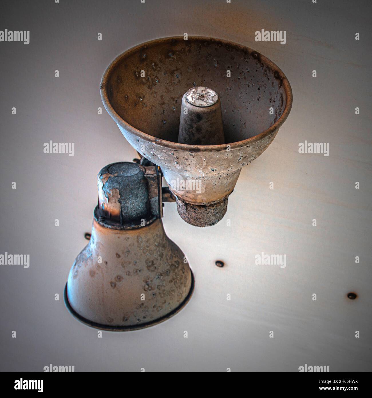 Rusty megaphone at a train station Stock Photo - Alamy