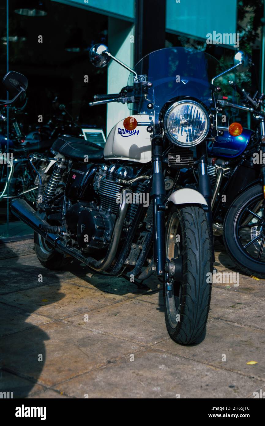 Athens, Greece - November 10, 2021 Triumph motorcycles parked in front ...