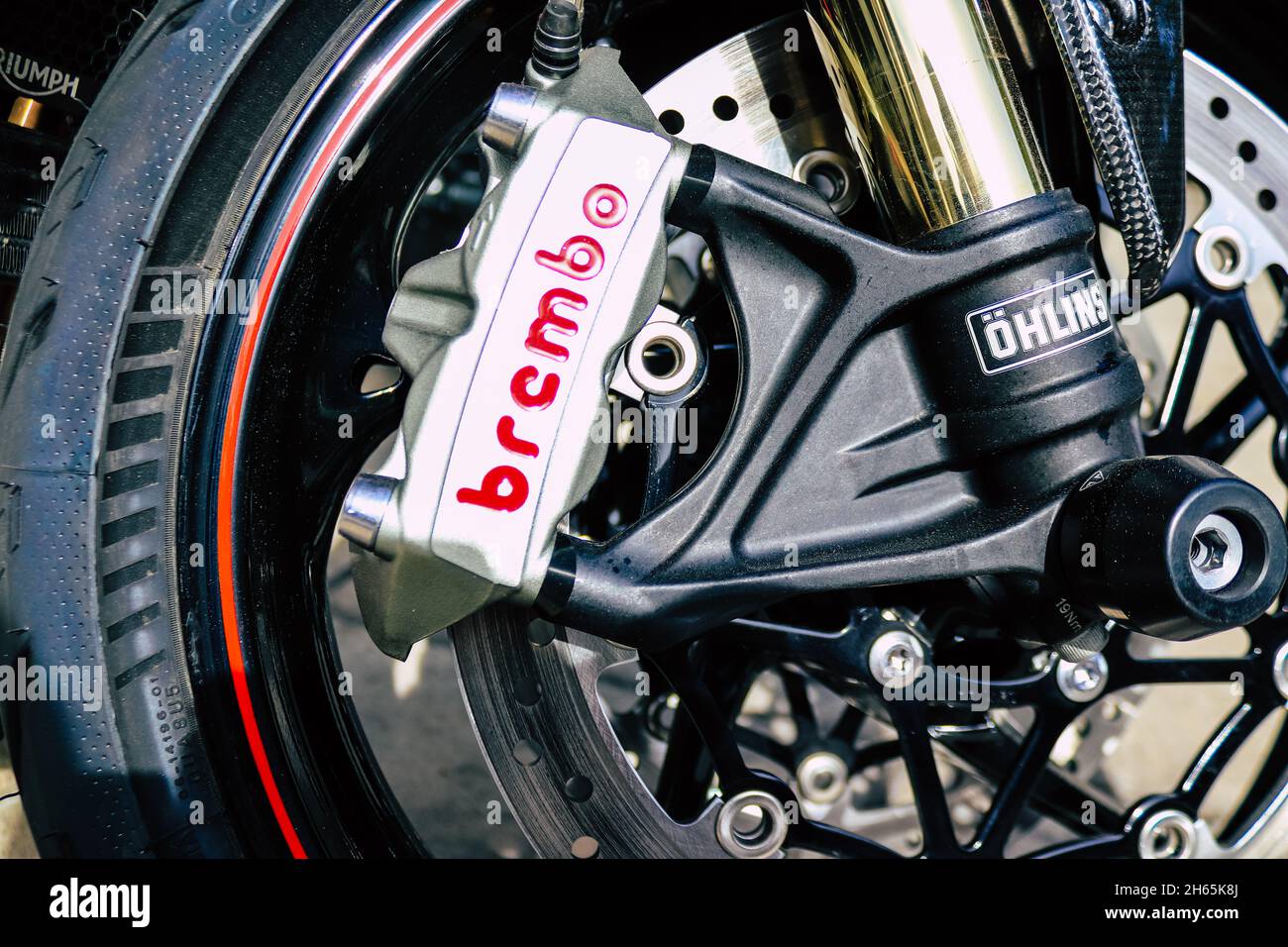 Athens, Greece - November 10, 2021 Triumph motorcycles parked in front ...