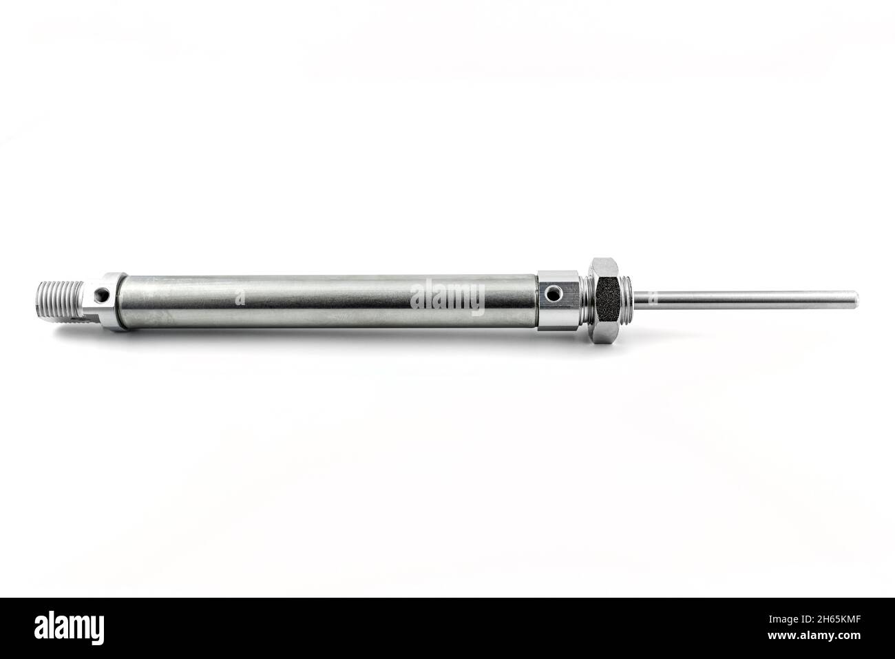 A close up photo of a pneumatic air cylinder with no thread on the end ...