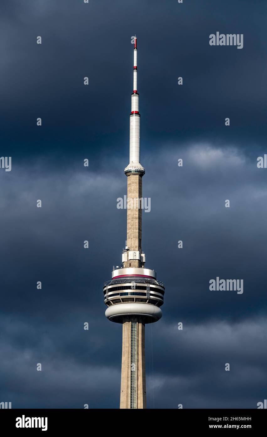 Spire, upper deck and a revolving restaurant at the top of Toronto CN ...