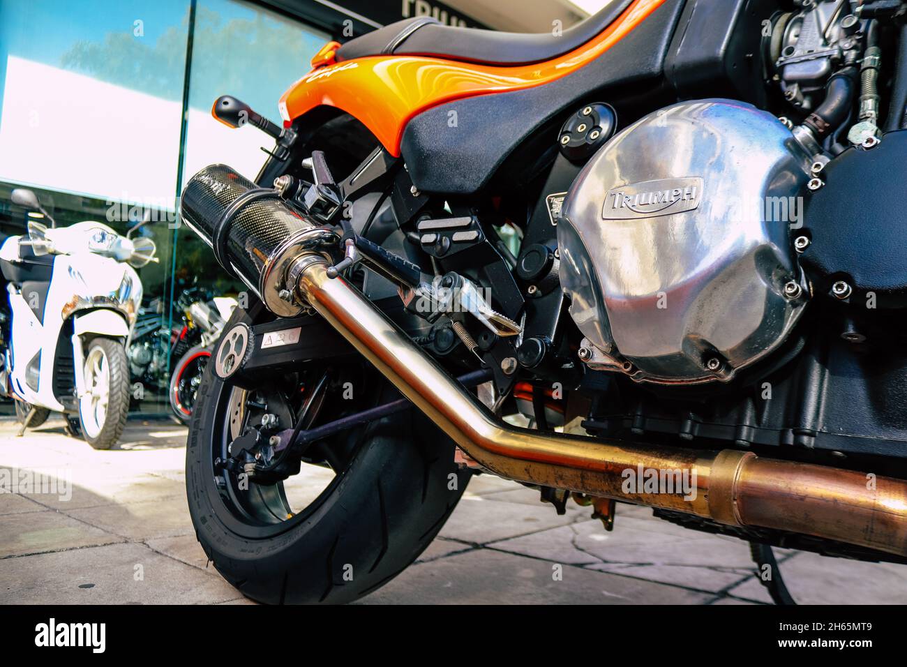 Athens, Greece - November 10, 2021 Triumph motorcycles parked in front ...