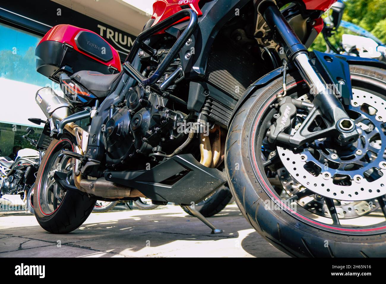 Athens, Greece - November 10, 2021 Triumph motorcycles parked in front ...