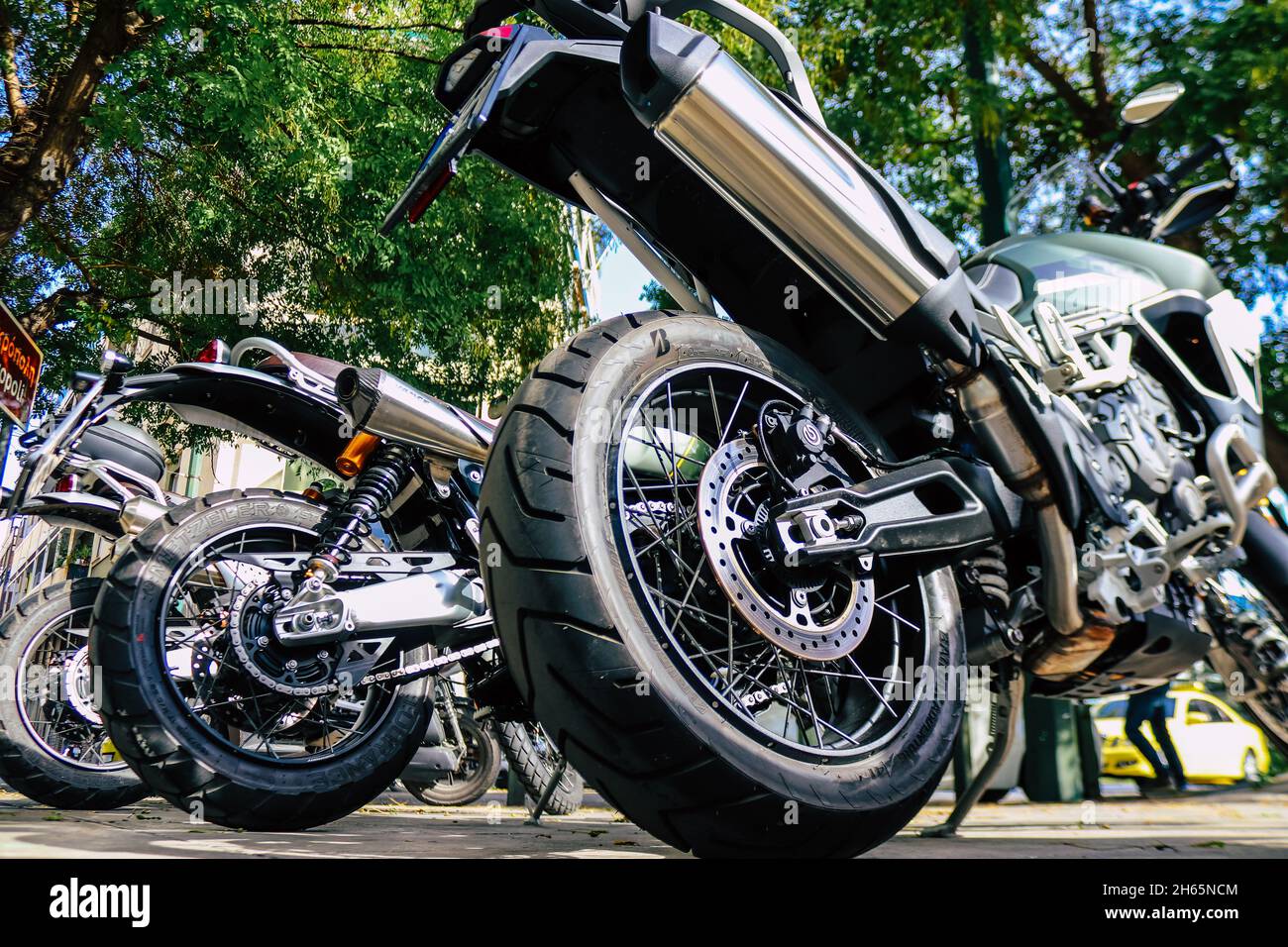 Athens, Greece - November 10, 2021 Triumph motorcycles parked in front ...