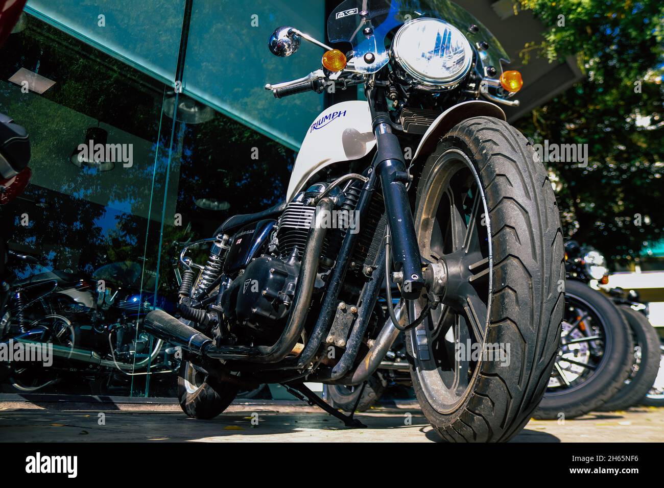Athens, Greece - November 10, 2021 Triumph motorcycles parked in front ...