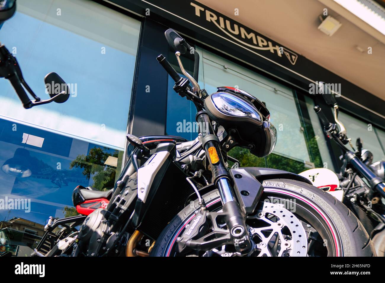Athens, Greece - November 10, 2021 Triumph motorcycles parked in front ...