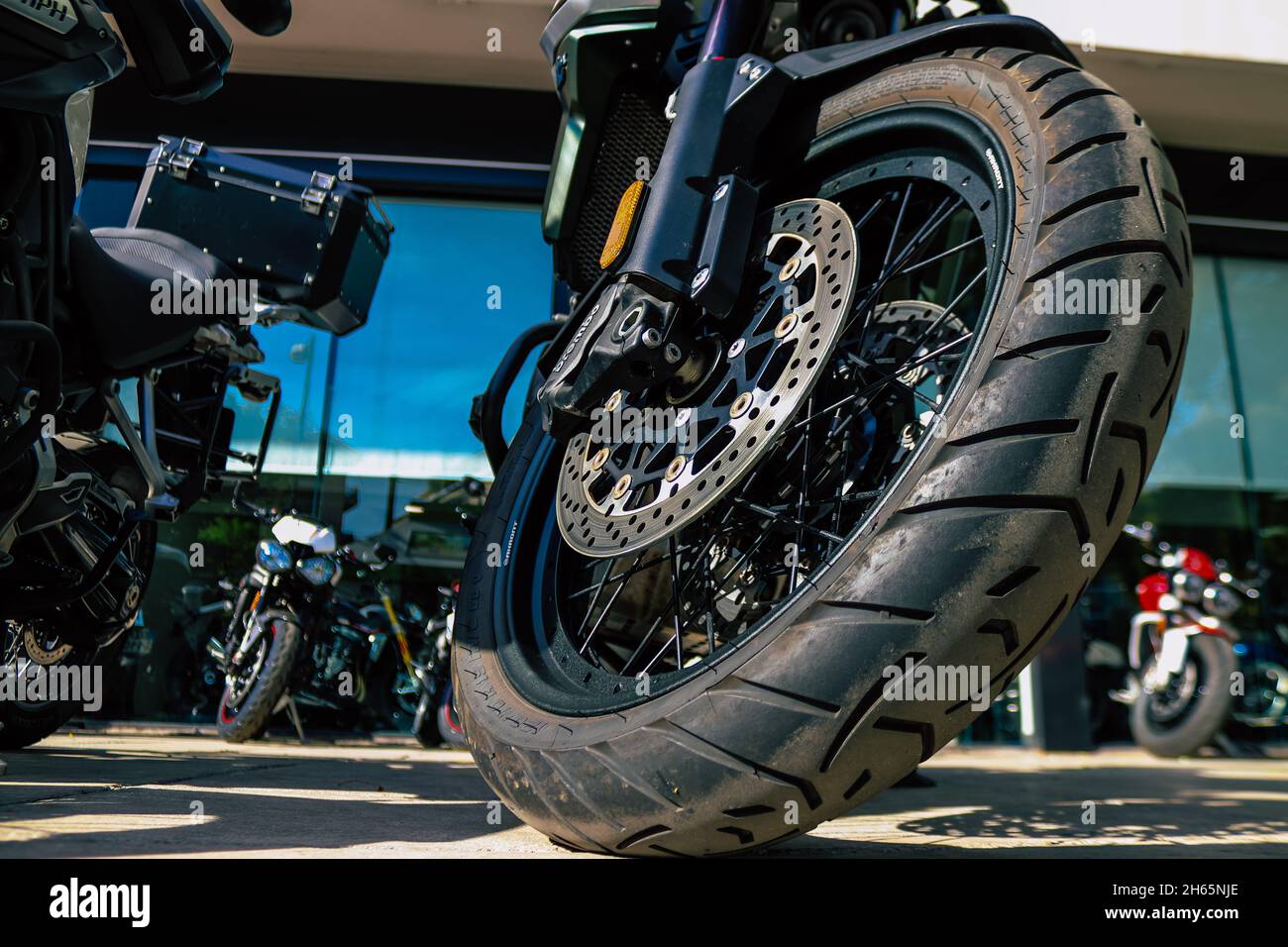Athens, Greece - November 10, 2021 Triumph motorcycles parked in front ...