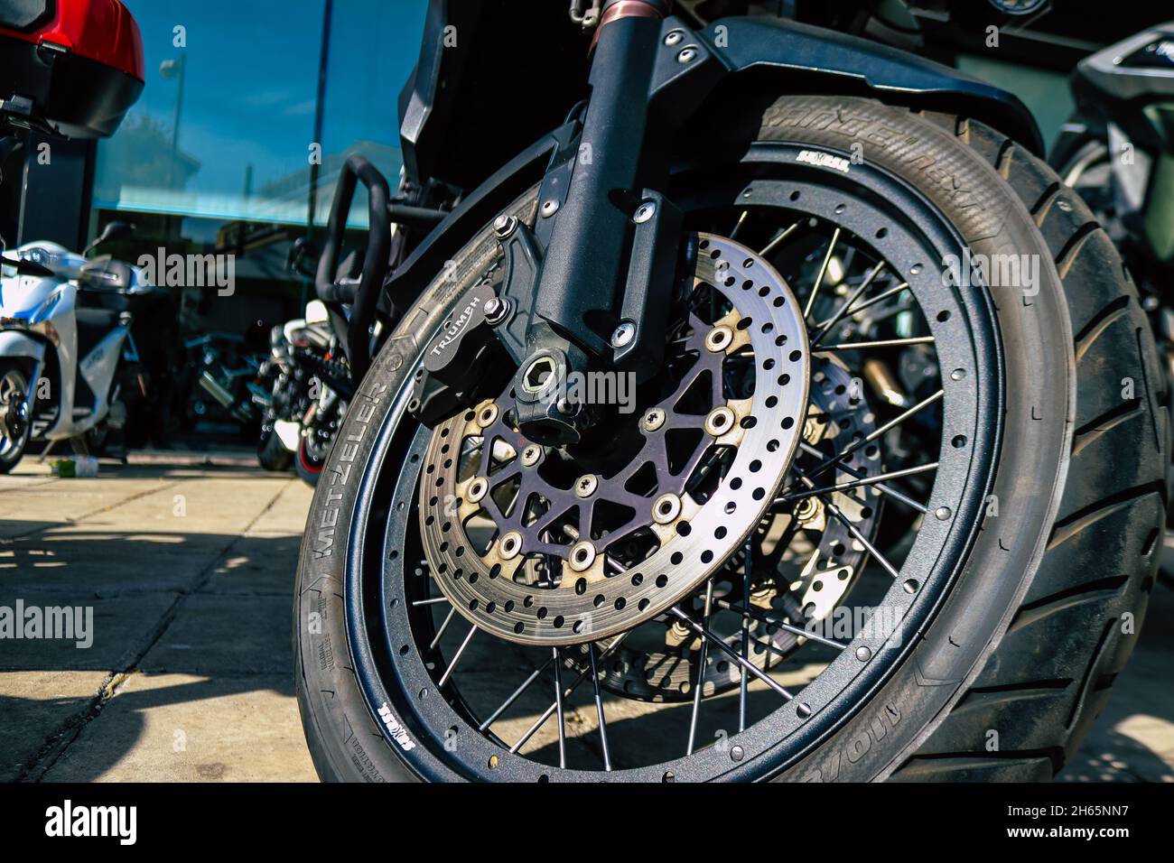 Athens, Greece - November 10, 2021 Triumph motorcycles parked in front ...