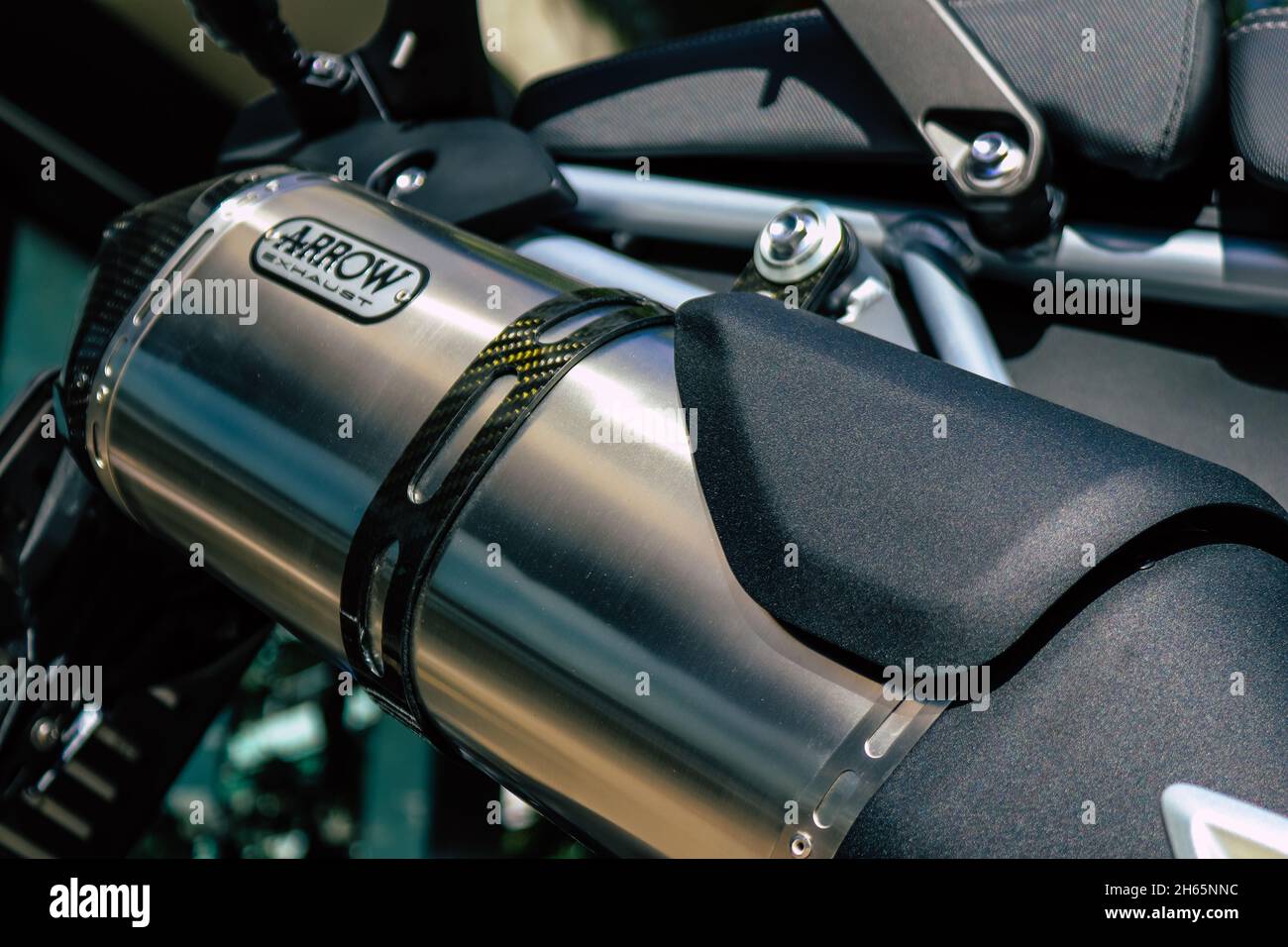 Athens, Greece - November 10, 2021 Triumph motorcycles parked in front ...