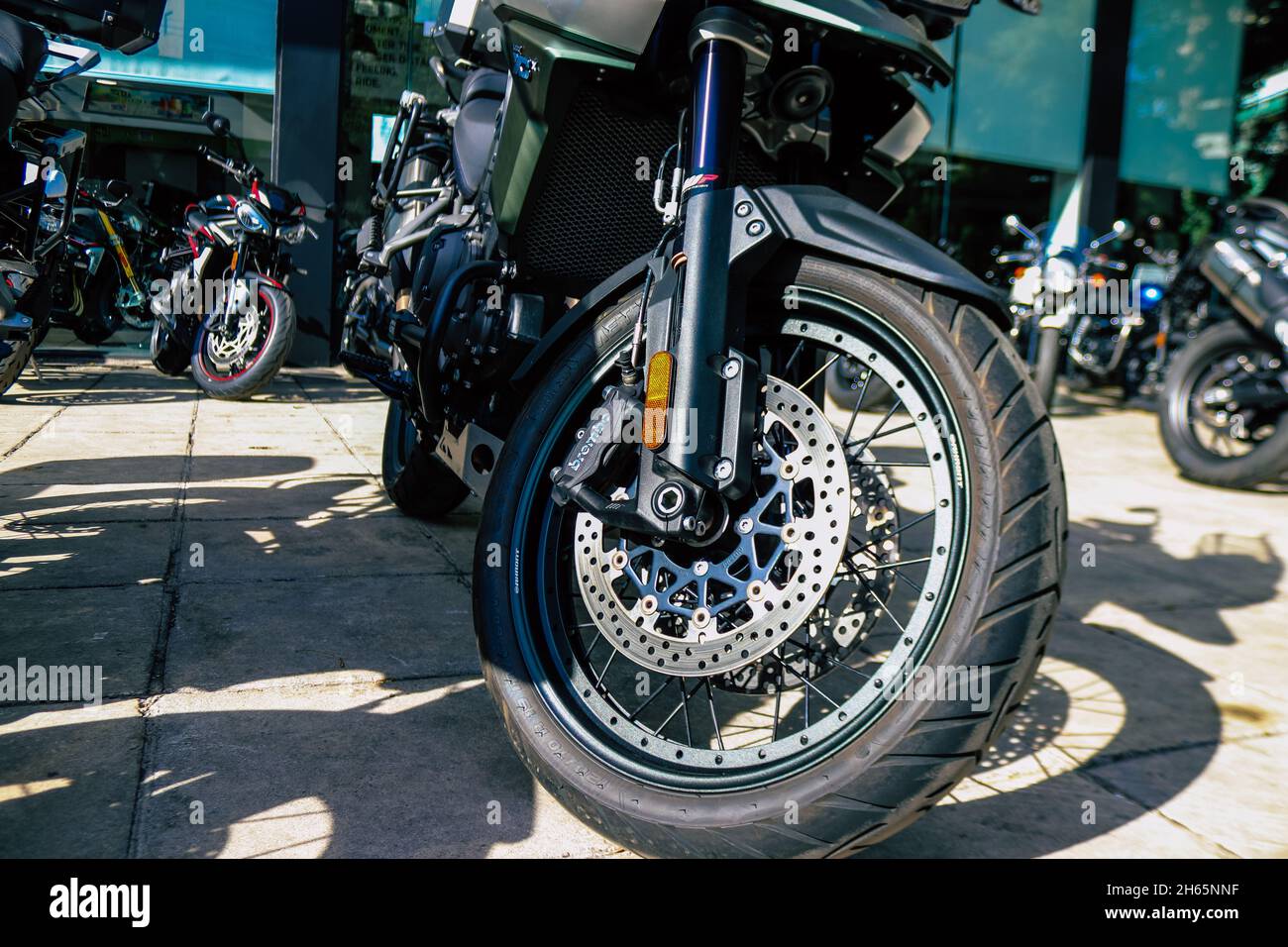 Athens, Greece - November 10, 2021 Triumph motorcycles parked in front ...