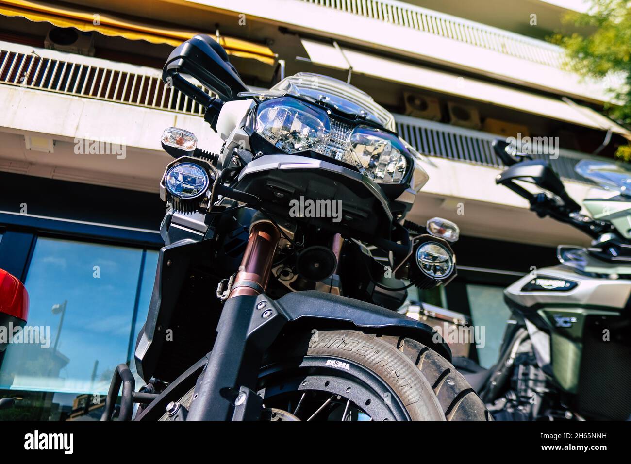 Athens, Greece - November 10, 2021 Triumph motorcycles parked in front ...