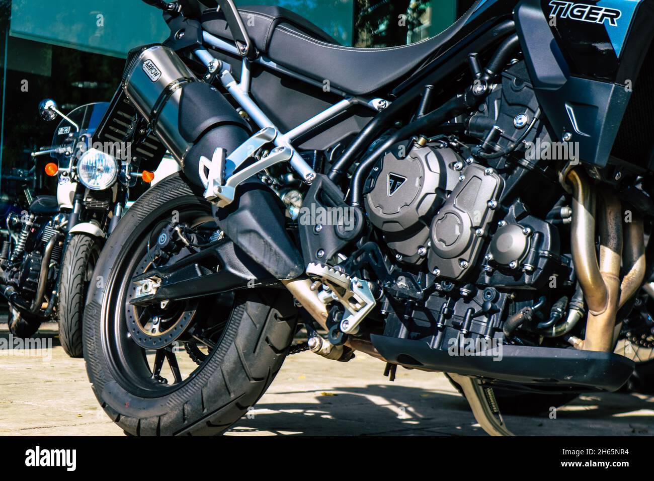 Athens, Greece - November 10, 2021 Triumph motorcycles parked in front ...