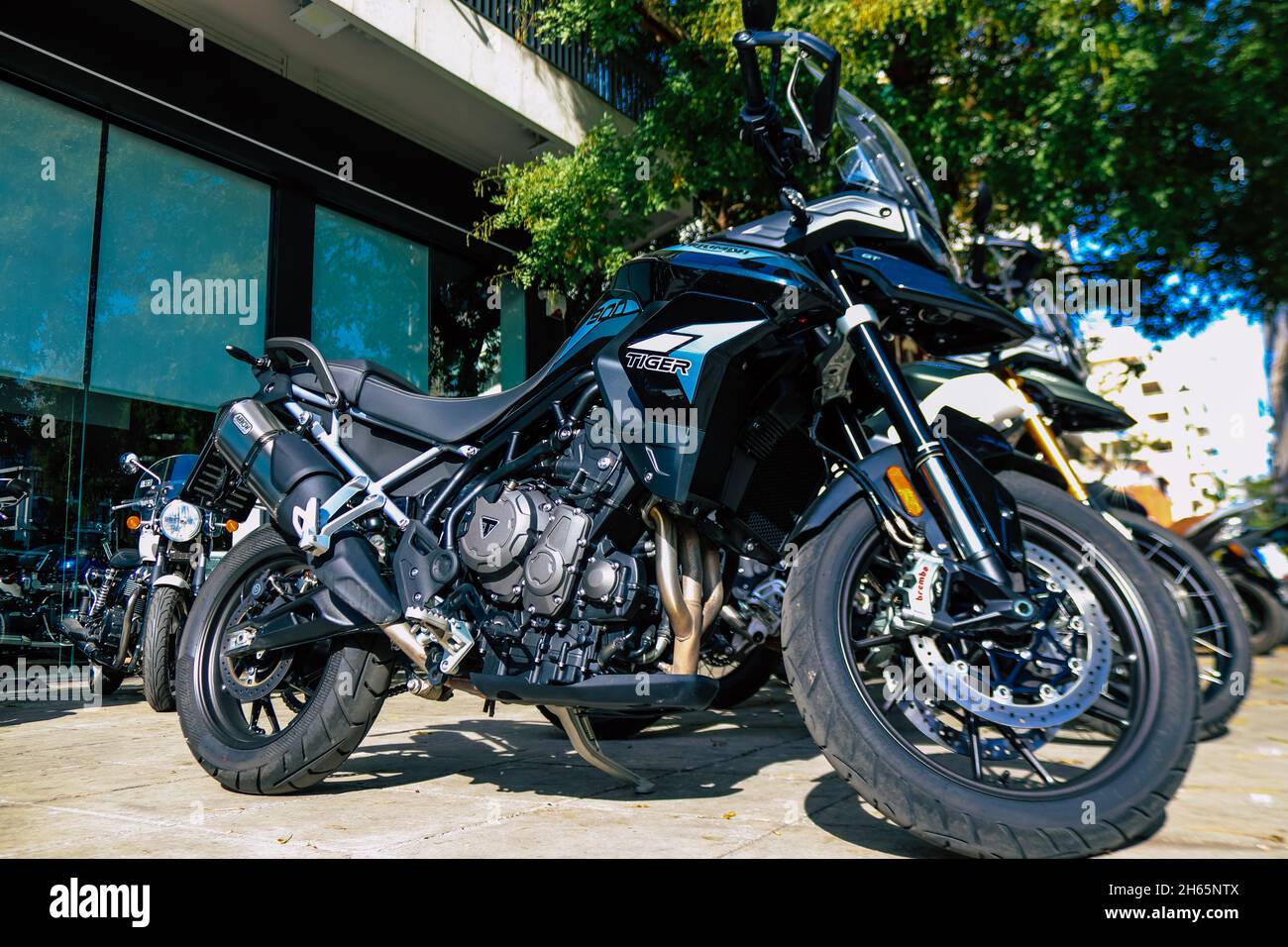 Athens, Greece - November 10, 2021 Triumph motorcycles parked in front ...
