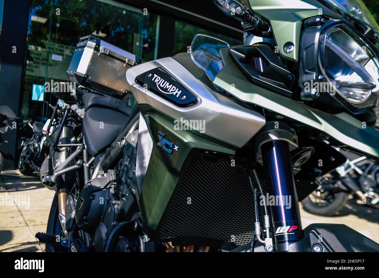 Athens, Greece - November 10, 2021 Triumph motorcycles parked in front ...