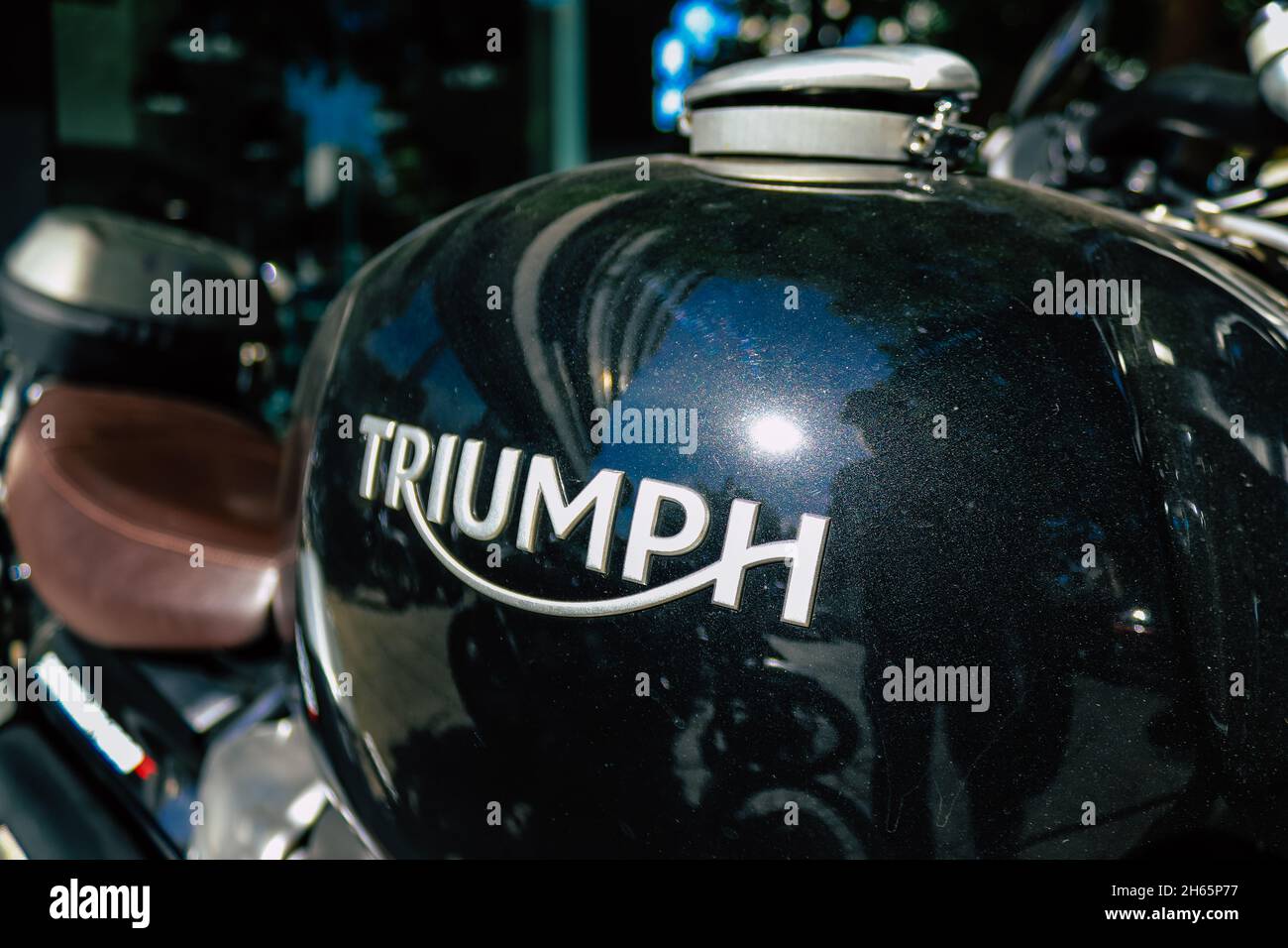 Athens, Greece - November 10, 2021 Triumph motorcycles parked in front ...
