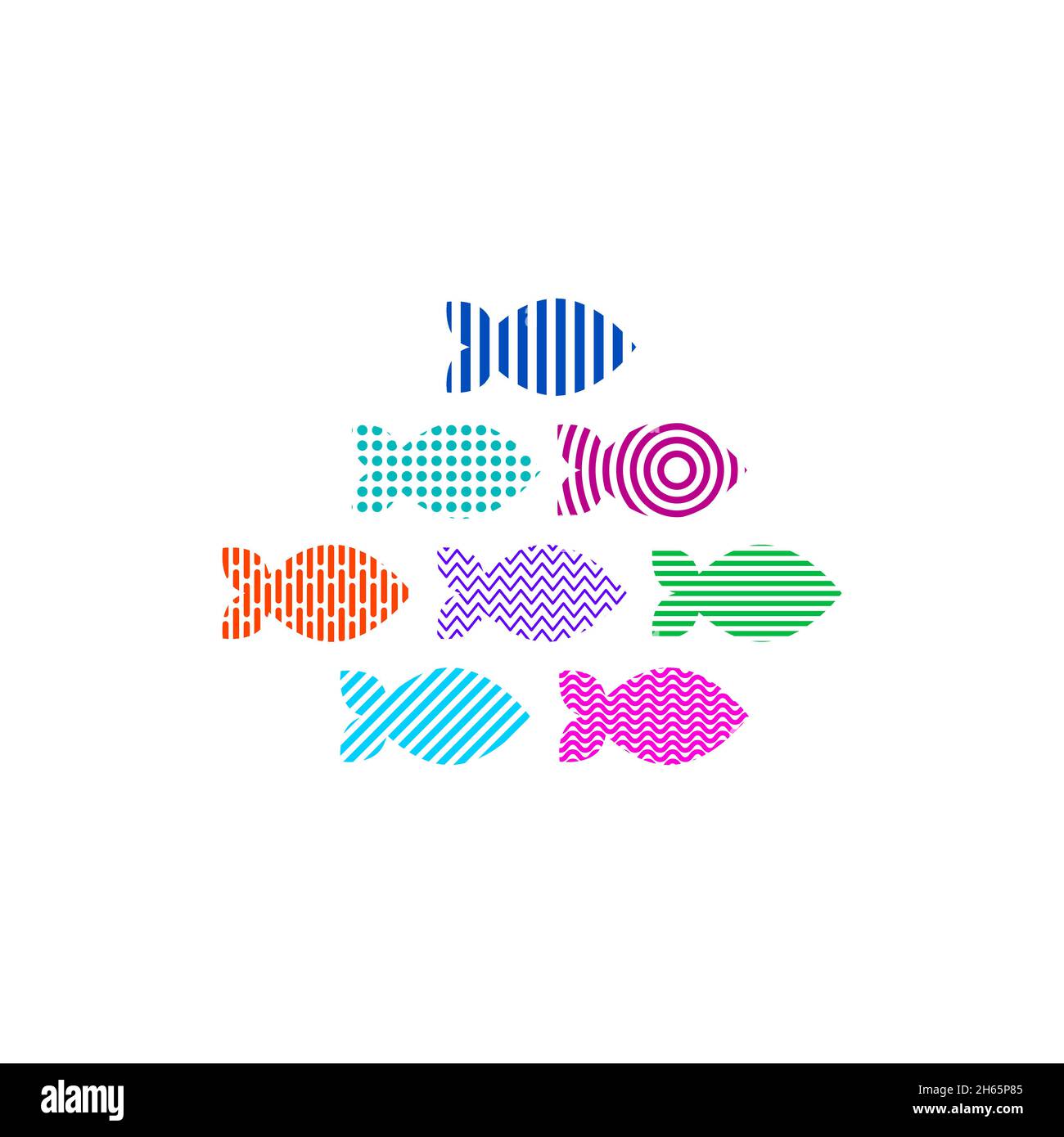 Set of stylized fishes. Abstract geometric fish icon. Vector collection ...