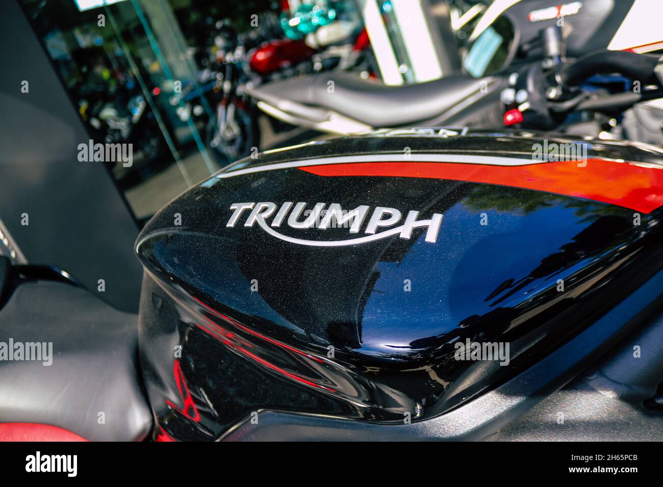 Athens, Greece - November 10, 2021 Triumph motorcycles parked in front ...