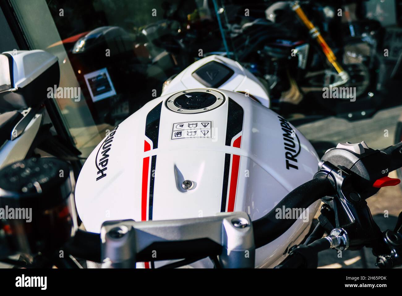 Athens, Greece - November 10, 2021 Triumph motorcycles parked in front ...