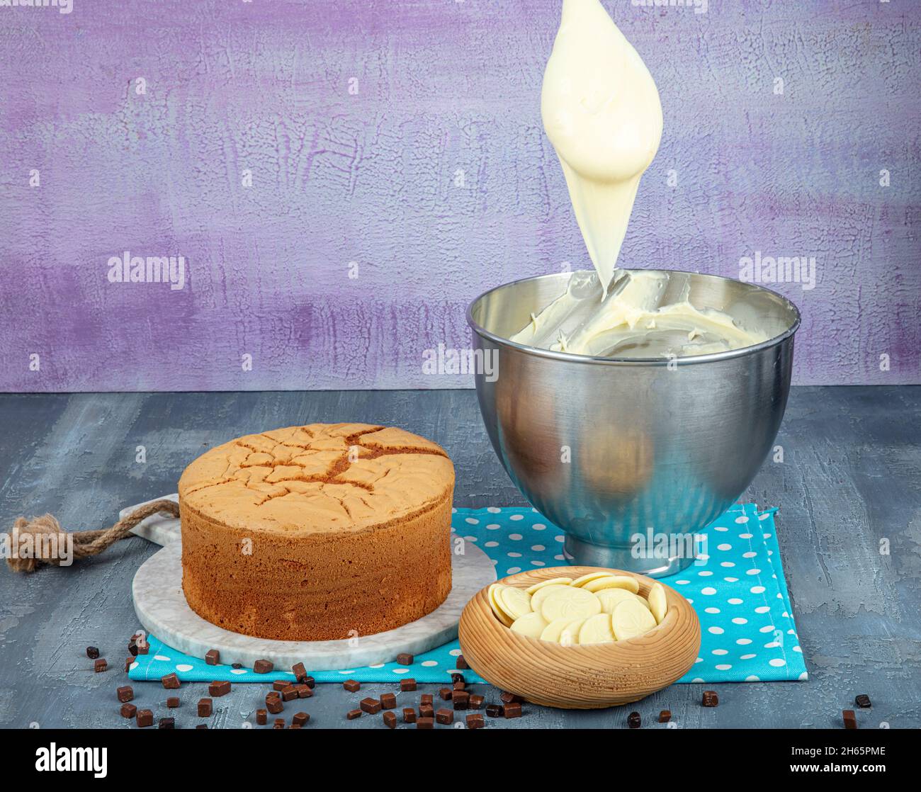 Making Cake. Making of a cream for home-made cakes on a mixer. Making ...