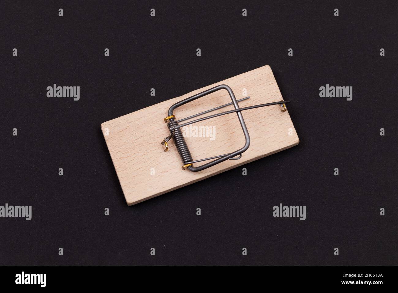 Wooden Mouse Trap. Empty Loaded Mousetrap on Black Background Stock ...